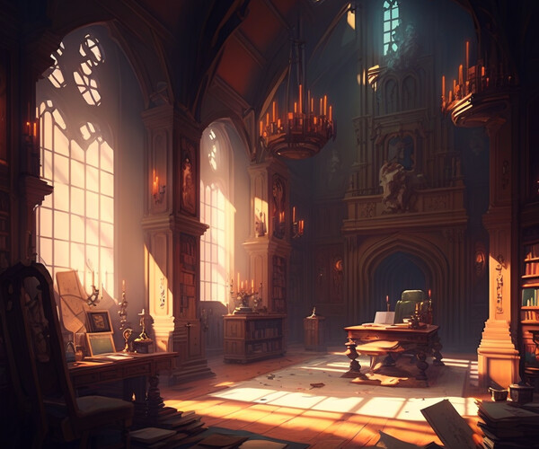 ArtStation - Castle Library: A Window to the World Amidst the Books 5 ...