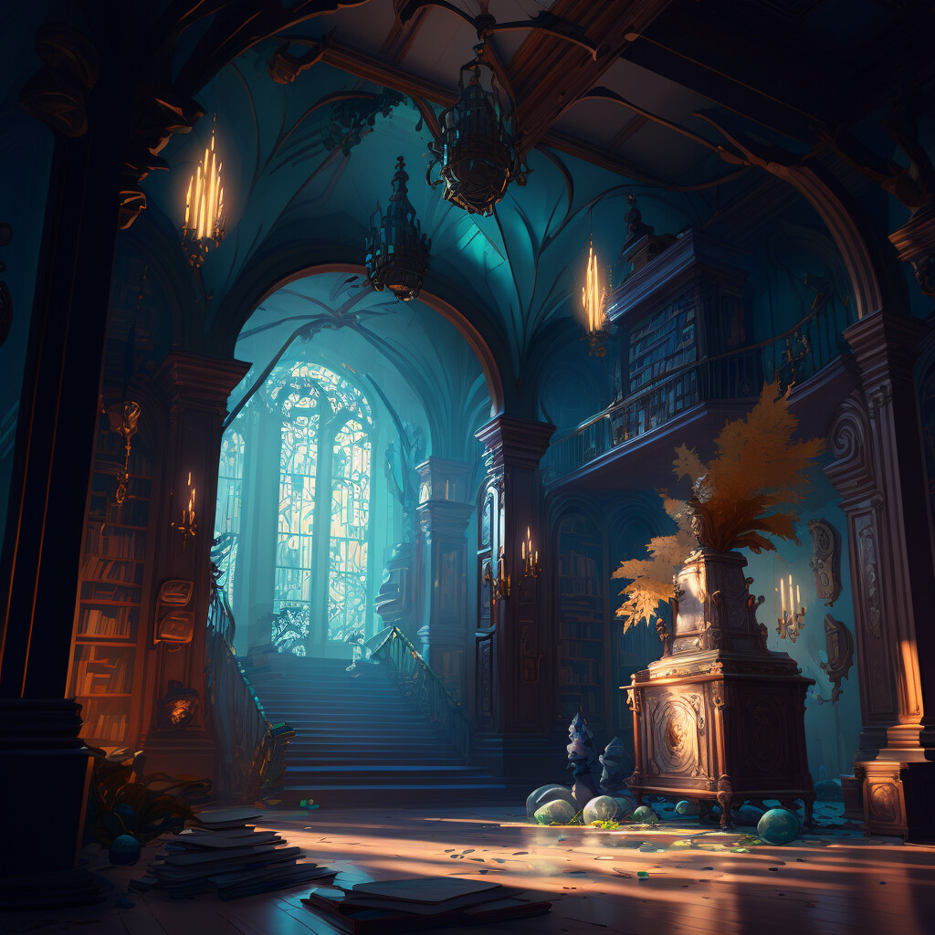 ArtStation - Castle Library: A Window to the World Amidst the Books 7 ...