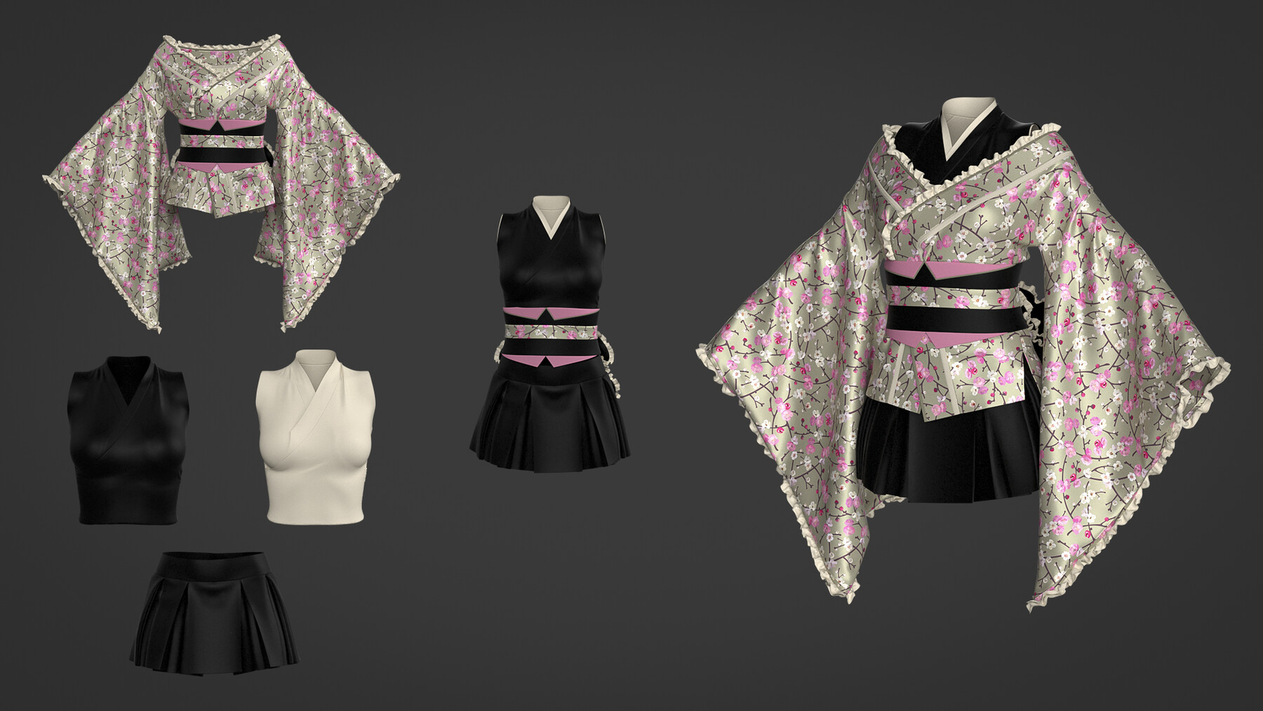 ArtStation - Female kimono set / Marvelous Designer/Clo3D project file ...