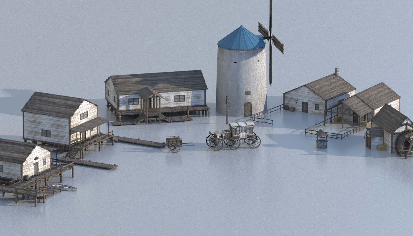 ArtStation - Package Rustic Wooden Houses with interiors | Game Assets