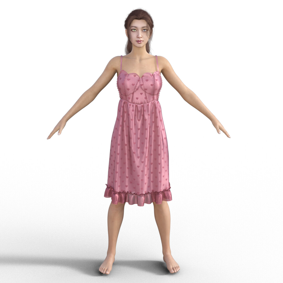 ArtStation - Reizel-Girl with long hair and different pupils in pink ...