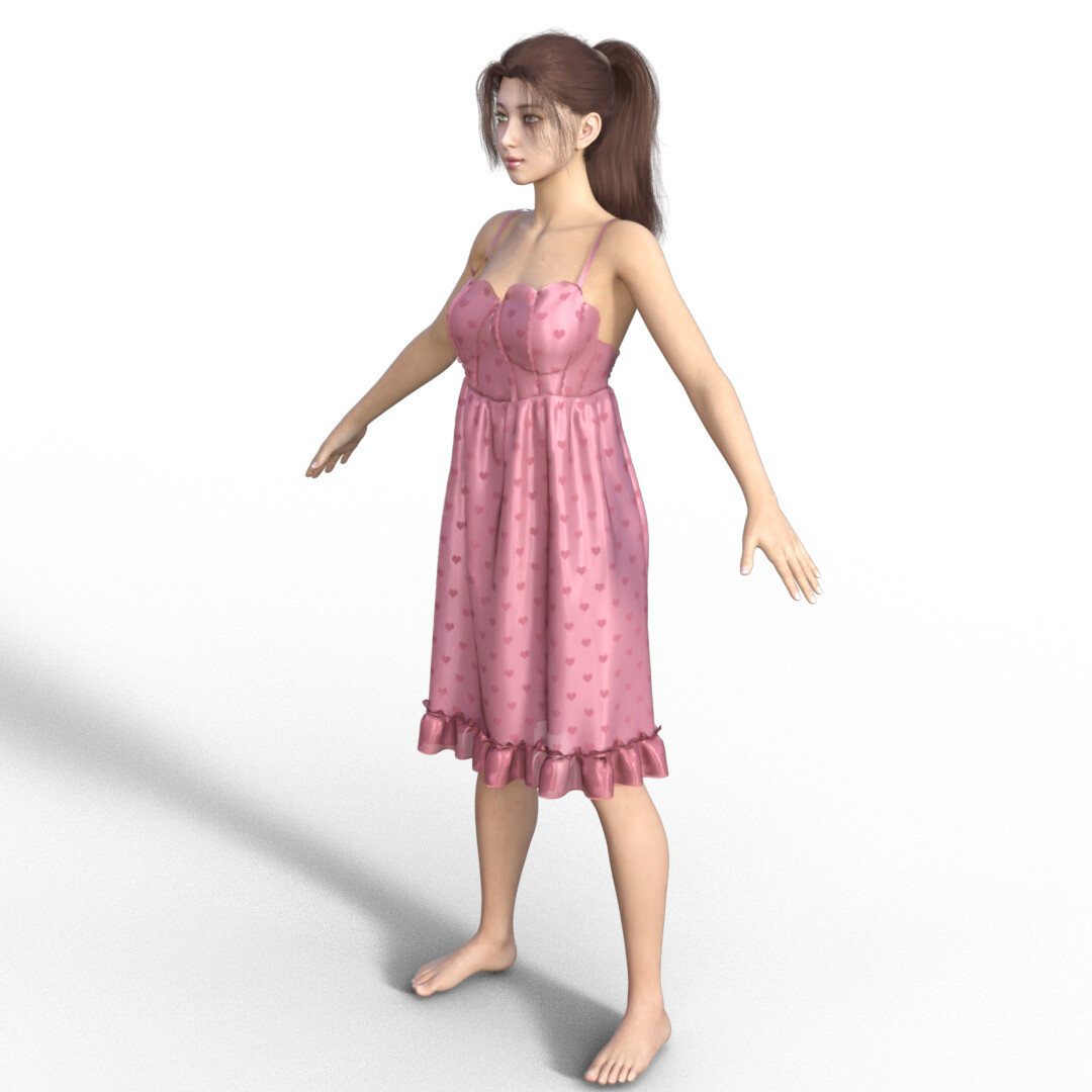 ArtStation - Reizel-Girl with long hair and different pupils in pink ...