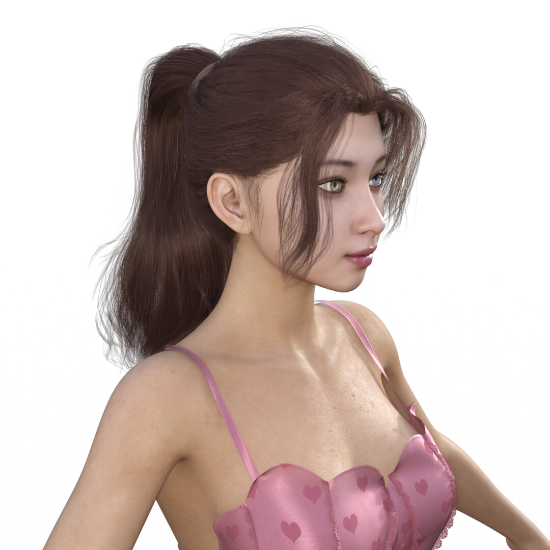 ArtStation - Reizel-Girl with long hair and different pupils in pink dress//blendshape facial ...