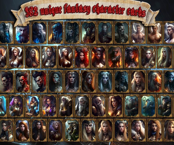 ArtStation - 382 Unique Fantasy Character Game Cards | Game Assets