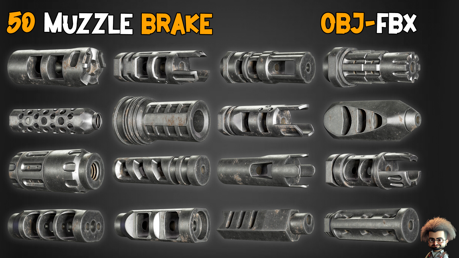 ArtStation - 50 Muzzle Brake + 2 Game Ready Gun + Textures | Game Assets