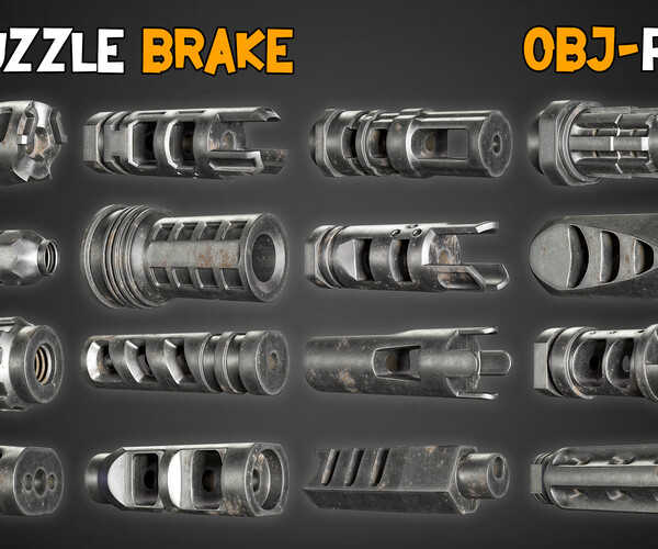 ArtStation - 50 Muzzle Brake + 2 Game Ready Gun + Textures | Game Assets