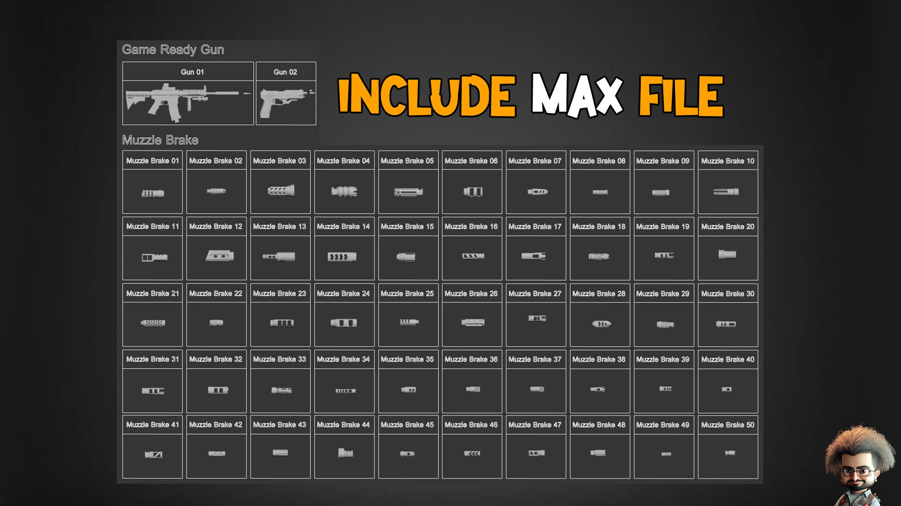 ArtStation - 50 Muzzle Brake + 2 Game Ready Gun + Textures | Game Assets