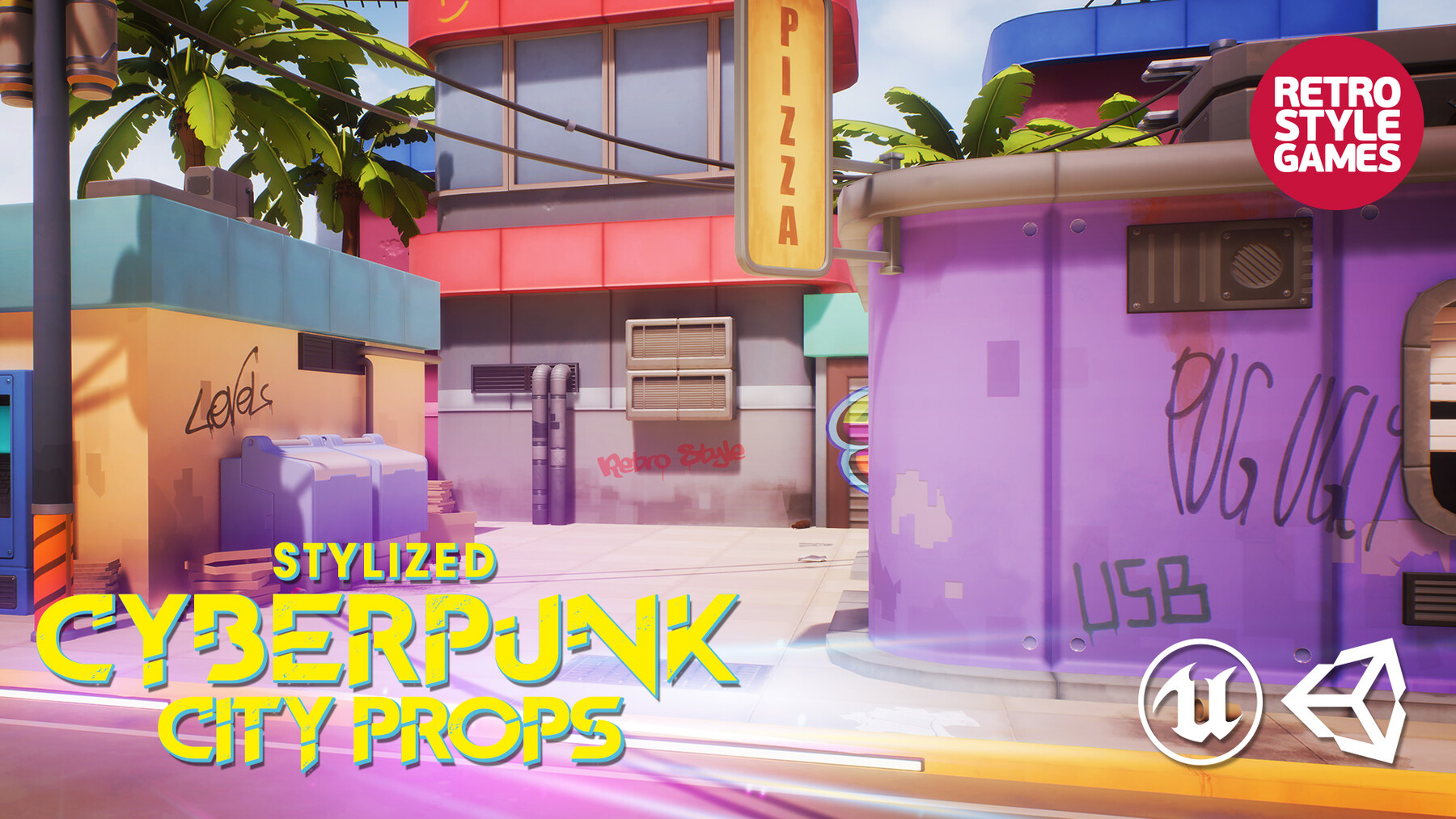ArtStation - Stylized Cyberpunk City Props [Unity + Unreal] | Game Assets