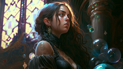 ArtStation - Gothic Elegance: Young Woman in Black Dress and Pearls 6 ...