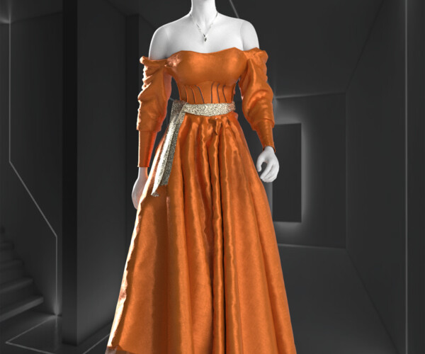 ArtStation - victorian dress with long belt and gift neck chain | Resources