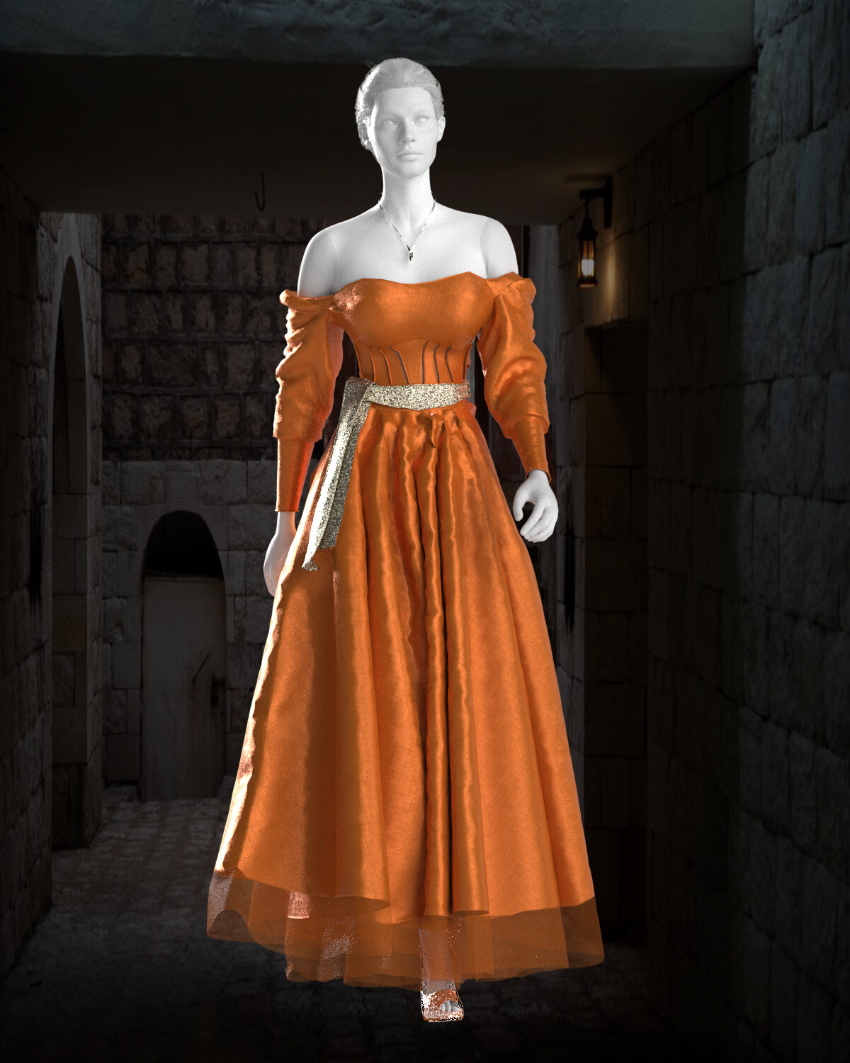 ArtStation - victorian dress with long belt and gift neck chain | Resources