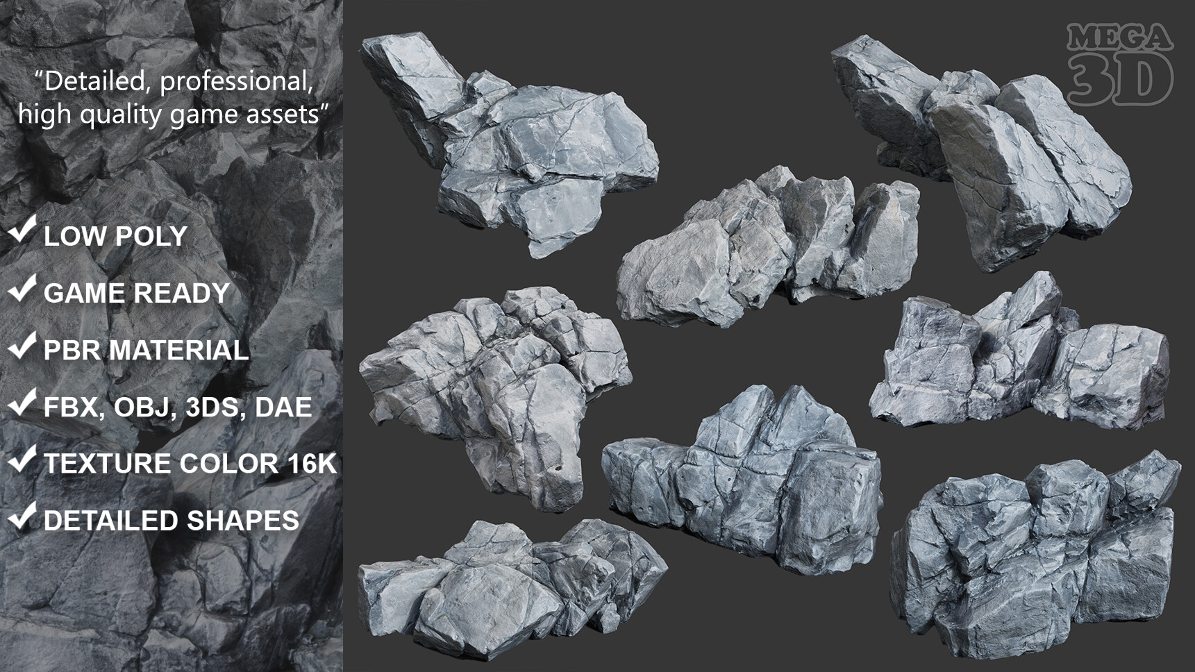 ArtStation - Base Gray Rock 230209 - Ultra HD 16K Texture | Game Assets