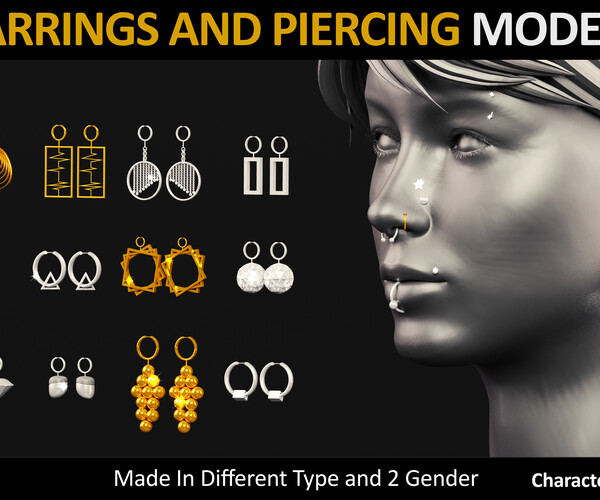 ArtStation - 70+ EARRINGS AND PIERCING JEWELRY BASEMESH (SUPER LOWPOLY ...