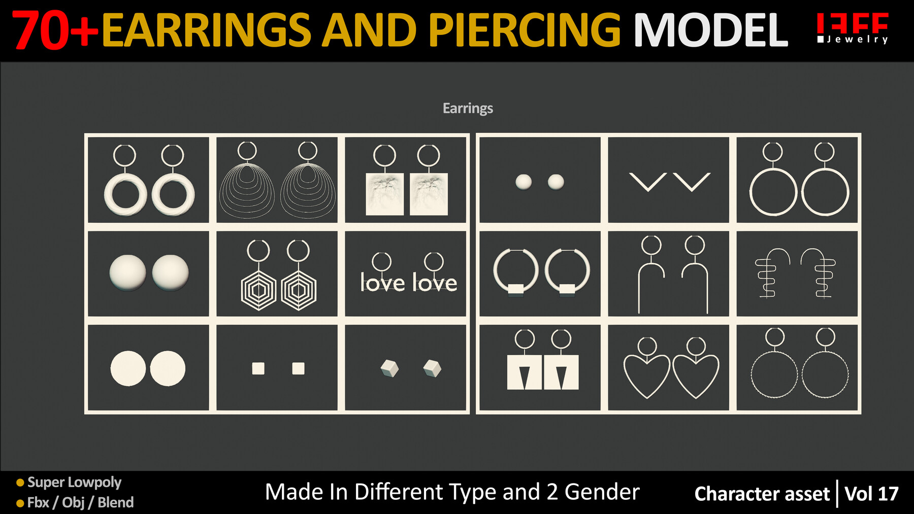 ArtStation - 70+ EARRINGS AND PIERCING JEWELRY BASEMESH (SUPER LOWPOLY ...