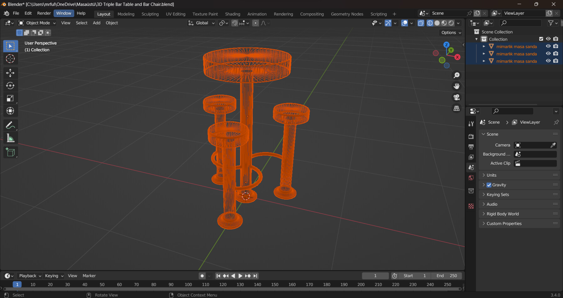 ArtStation - 3D Triple Bar Table and Bar Chair - Blender (.blend .fbx ...
