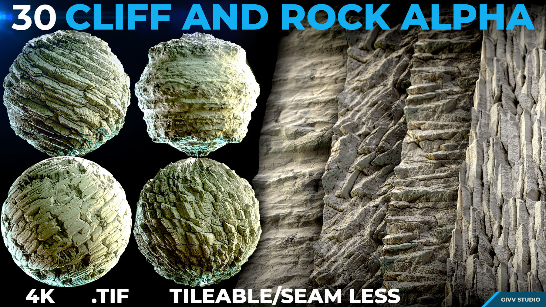 ArtStation - 30 Cliff And Rock (4k/Seamless/.Tif) | Brushes
