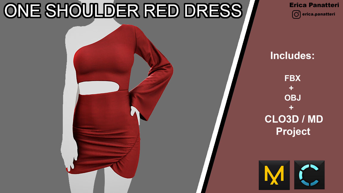 ArtStation - One shoulder red dress | Game Assets