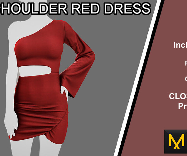 ArtStation - One shoulder red dress | Game Assets