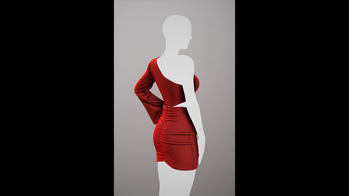 ArtStation - One shoulder red dress | Game Assets