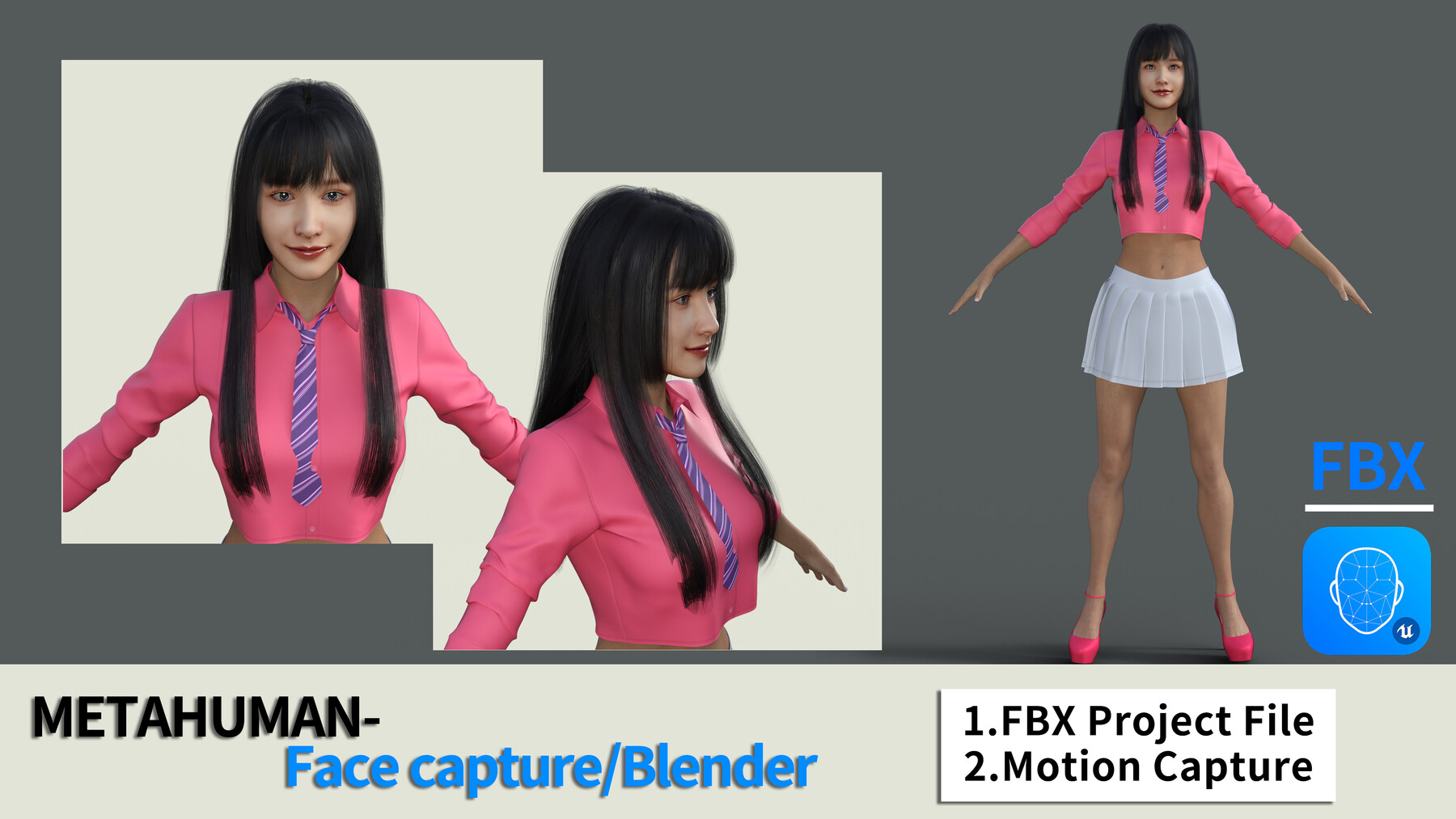 ArtStation - Khadedra/Long haired beauty in pink uniform//blendshape facial capture/Unreal ...