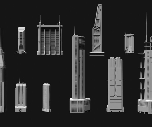 ArtStation - Sci-fi Skyscrapers Kit 6 - With Materials - Futuristic Cyberpunk Buildings | Resources