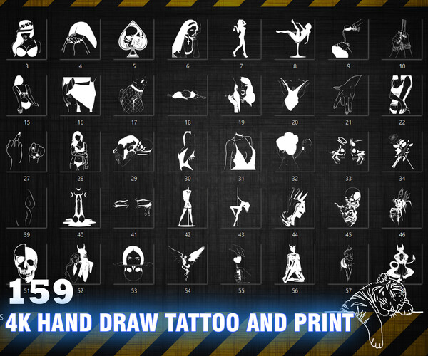 ArtStation - 159 4K HAND DRAW TATTOO AND PRINT (TRANSPARENT & ALPHA ...