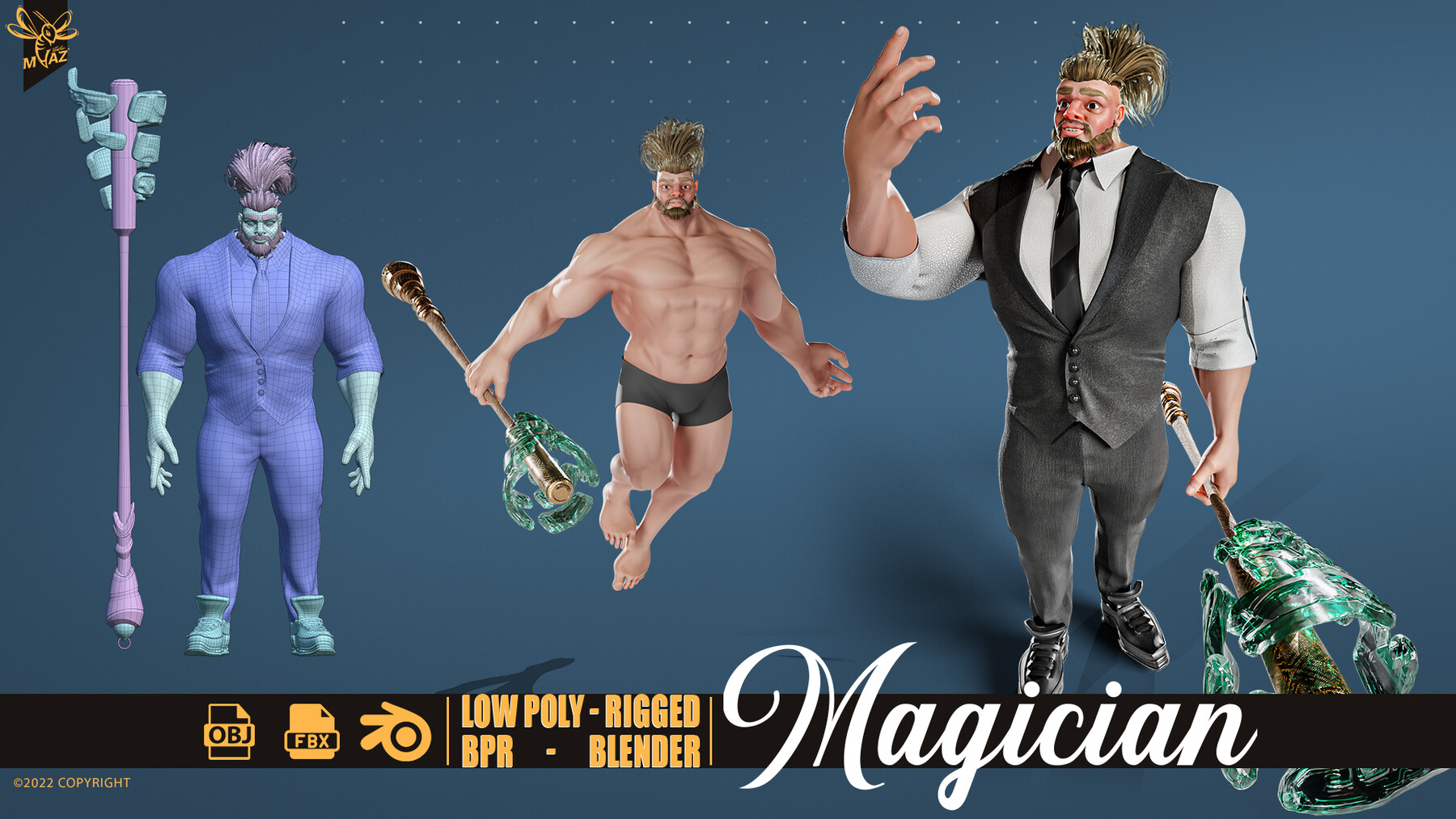 ArtStation - Stylized Bodybuilder Magician 3D Character - rigged | Game ...