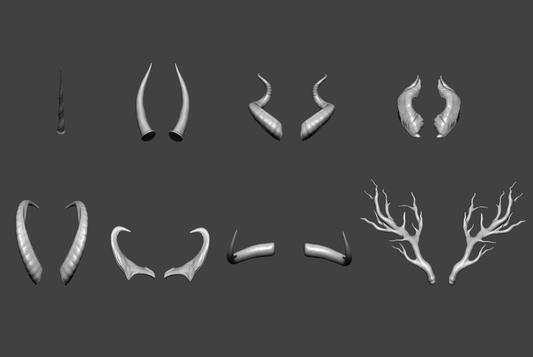 ArtStation - 8 IMM Creature horns set (OBJ & ZTOOL FILES) | Brushes
