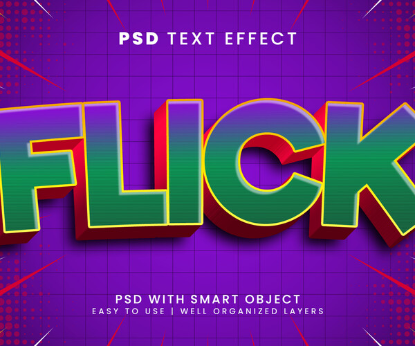 ArtStation - 3D Flick. PSD fully editable text effect. Layer style PSD mockup template. | Artworks