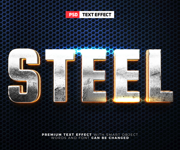 ArtStation - 3D Steel PSD fully editable text effect. Layer style PSD ...