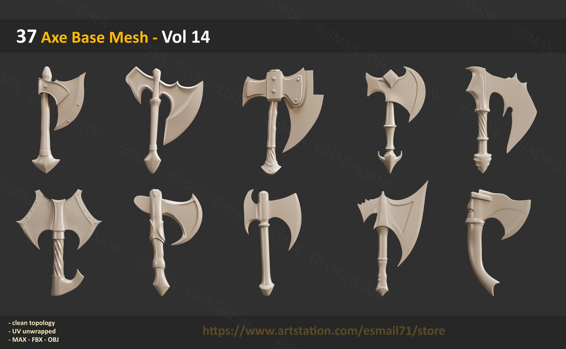 ArtStation - 37 Axe Base Mesh - Vol 14 | Resources