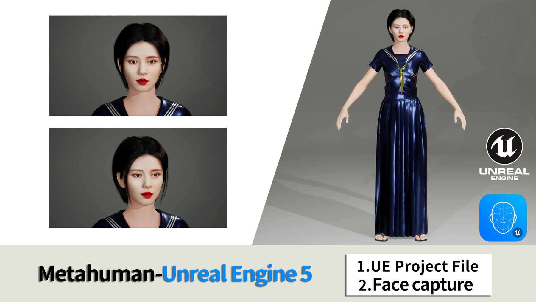 ArtStation - Liushishi/Woman in long sailor suit/Face capture/Metahuman ...