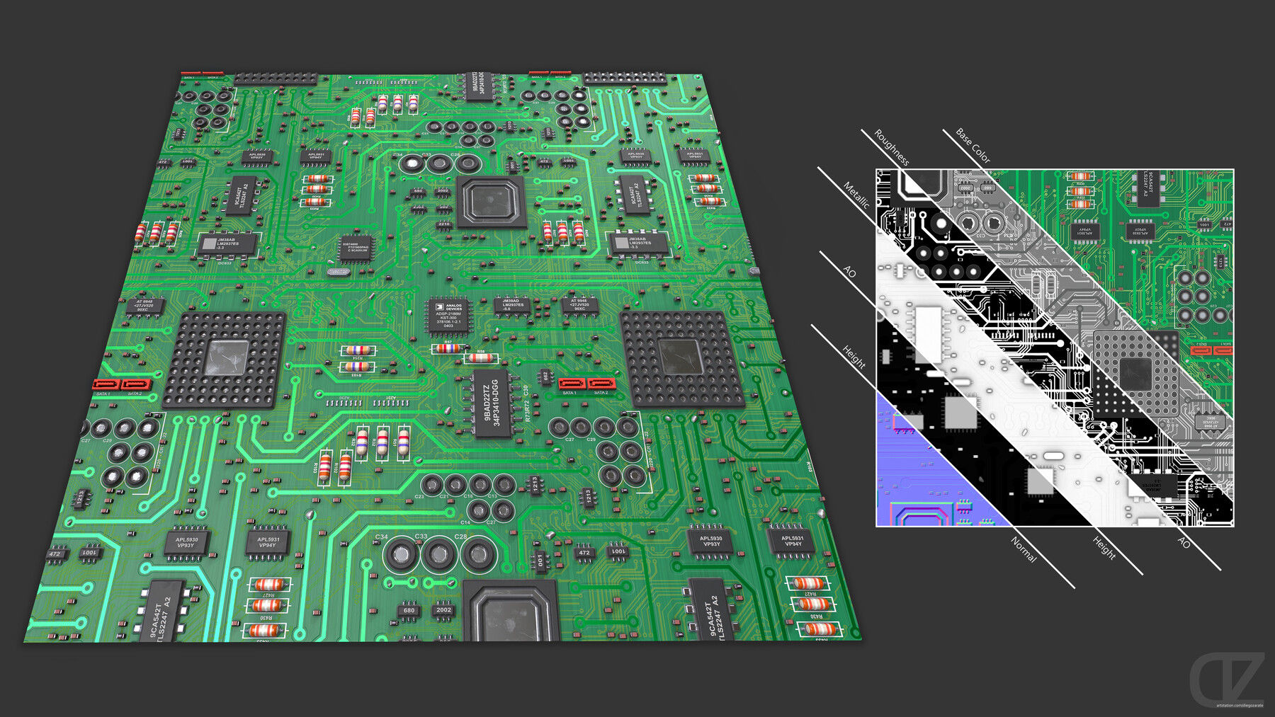 ArtStation - PBR - MOTHERBOARD, PCB BOARD - 4K MATERIAL | Game Assets
