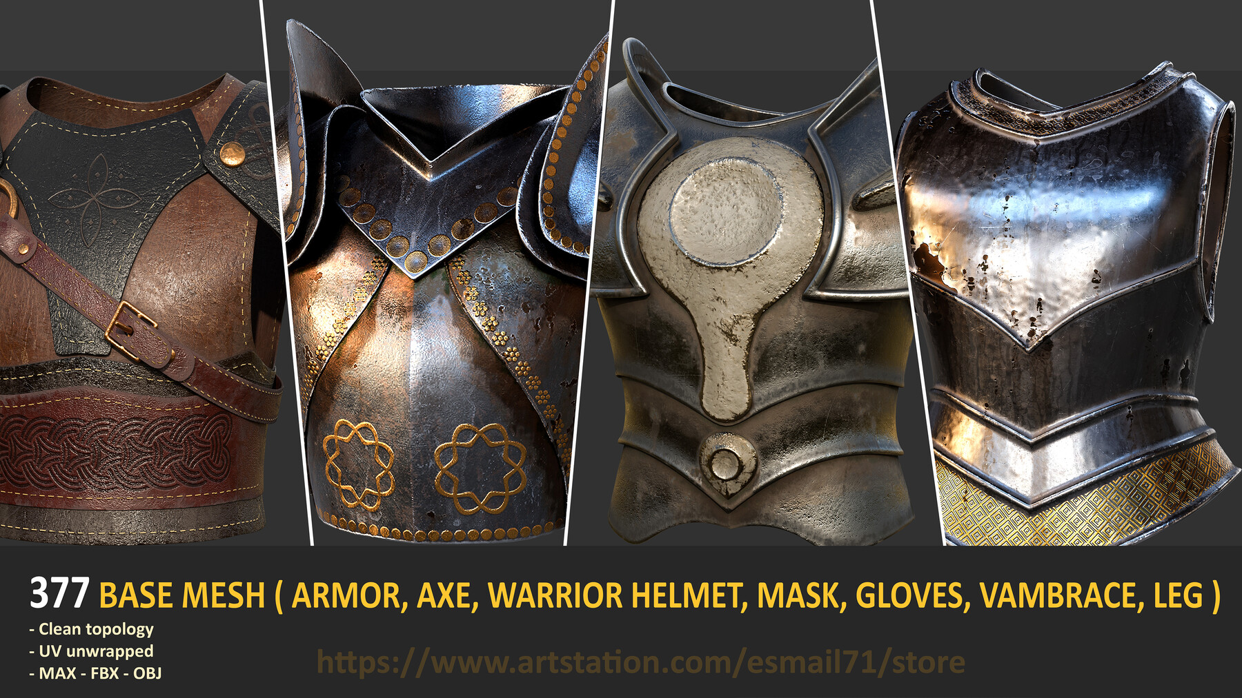 ArtStation - 377 BASE MESH ( ARMOR, AXE, WARRIOR HELMET, MASK, GLOVES ...