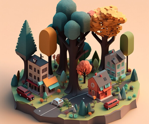 ArtStation - Forestpunk 3d cute isometric city | Resources