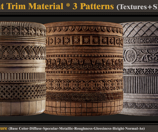 ArtStation - 3 Ancient Trim Materials and 3 Patterns (SBSAR+ PBR ...