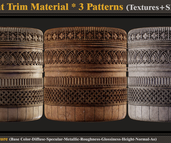 ArtStation - 3 Ancient Trim Materials and 3 Patterns (SBSAR+ PBR ...