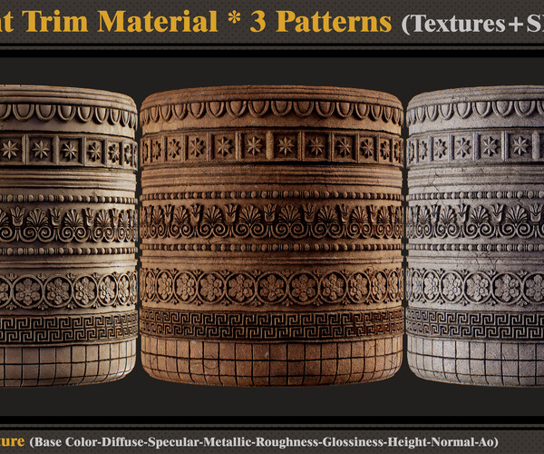 ArtStation - 3 Ancient Trim Materials and 3 Patterns (SBSAR+ PBR ...