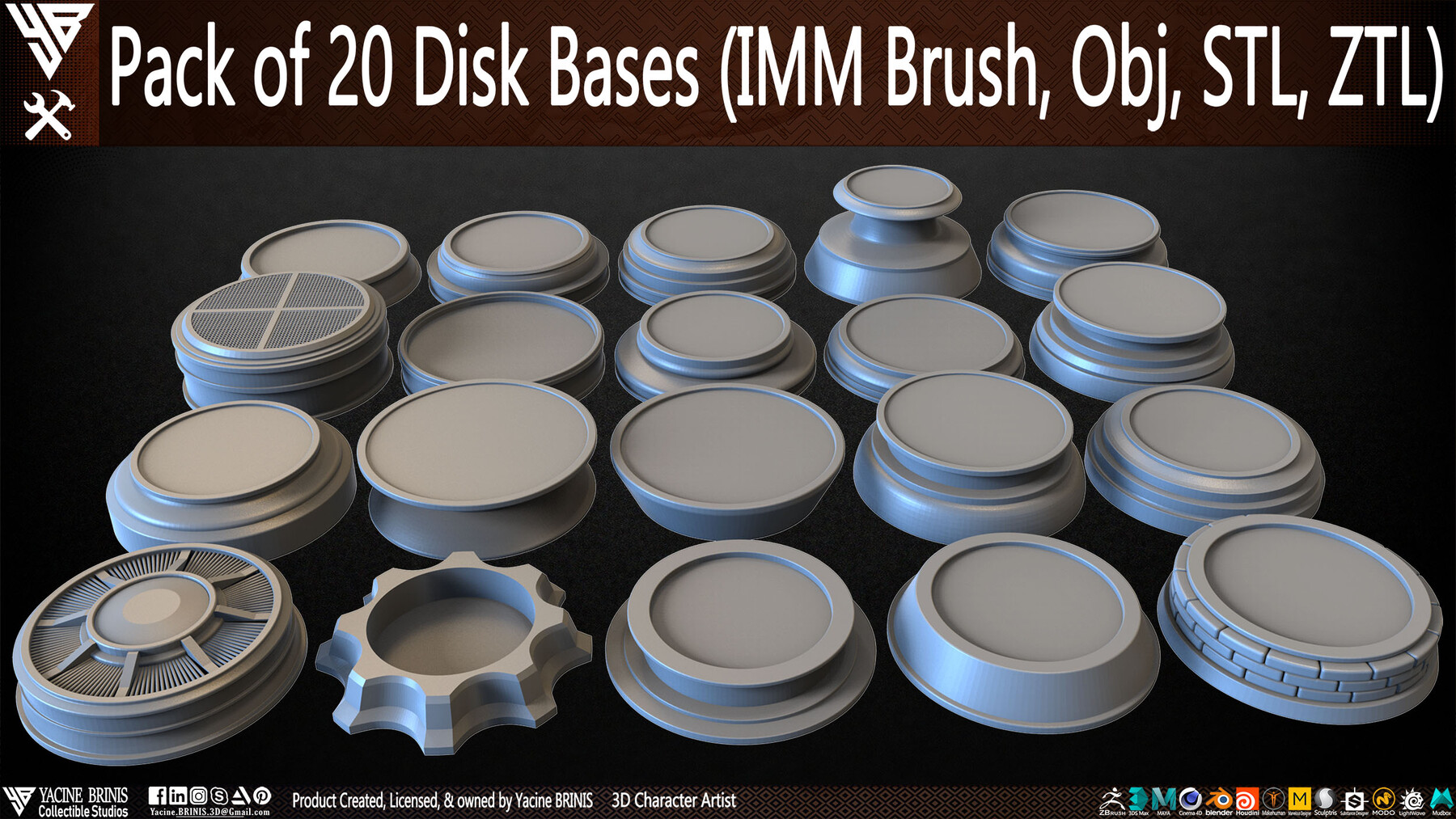 Yacine BRINIS Collectible Studios - Pack of 20 Disk Bases (IMM Brush ...