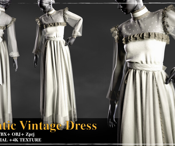 ArtStation - Romantic Vintage Dress /Marvelous Designer / 4k Textures ...