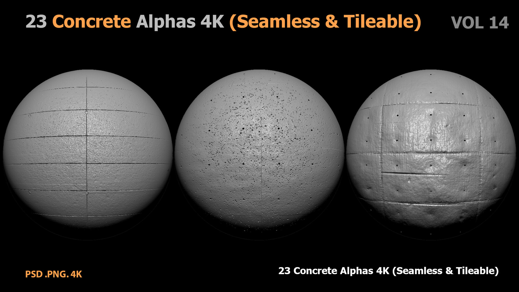 ArtStation - 23 Concrete Alphas 4K (Seamless & Tileable) VOL 14 | Brushes