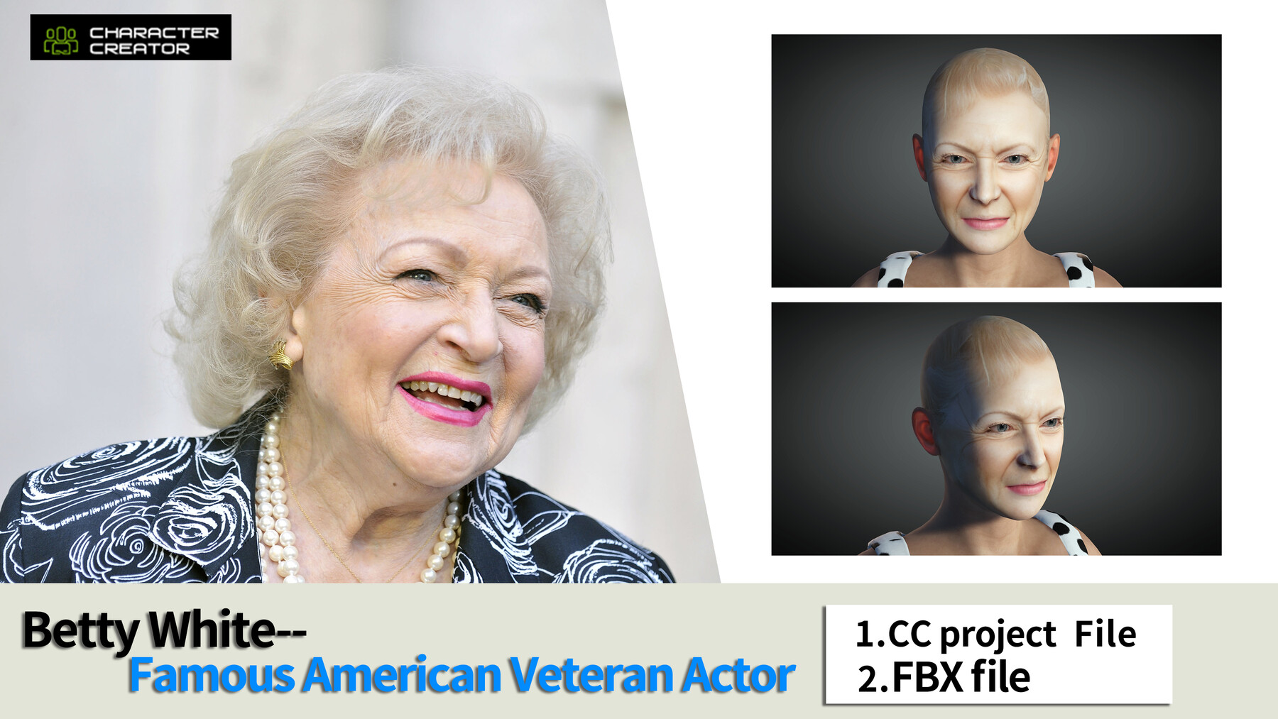 ArtStation - Betty White/Famous American Veteran Actor with blendshape ...
