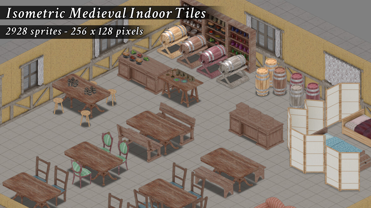 ArtStation - Isometric Medieval Indoor Tiles | Game Assets