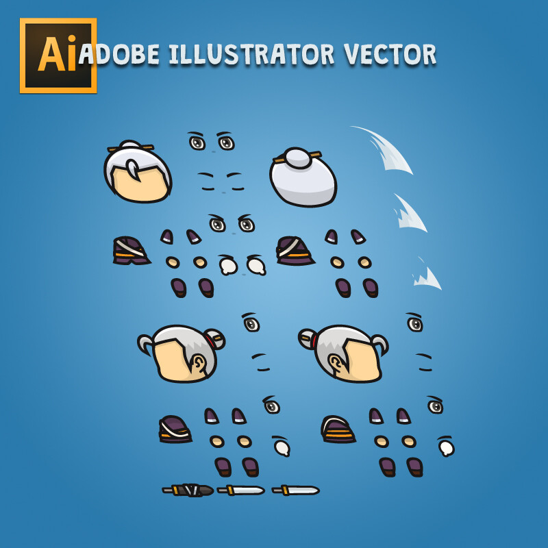 ArtStation - Swordmaster - 4 Directional 2D Character Sprite | Game Assets