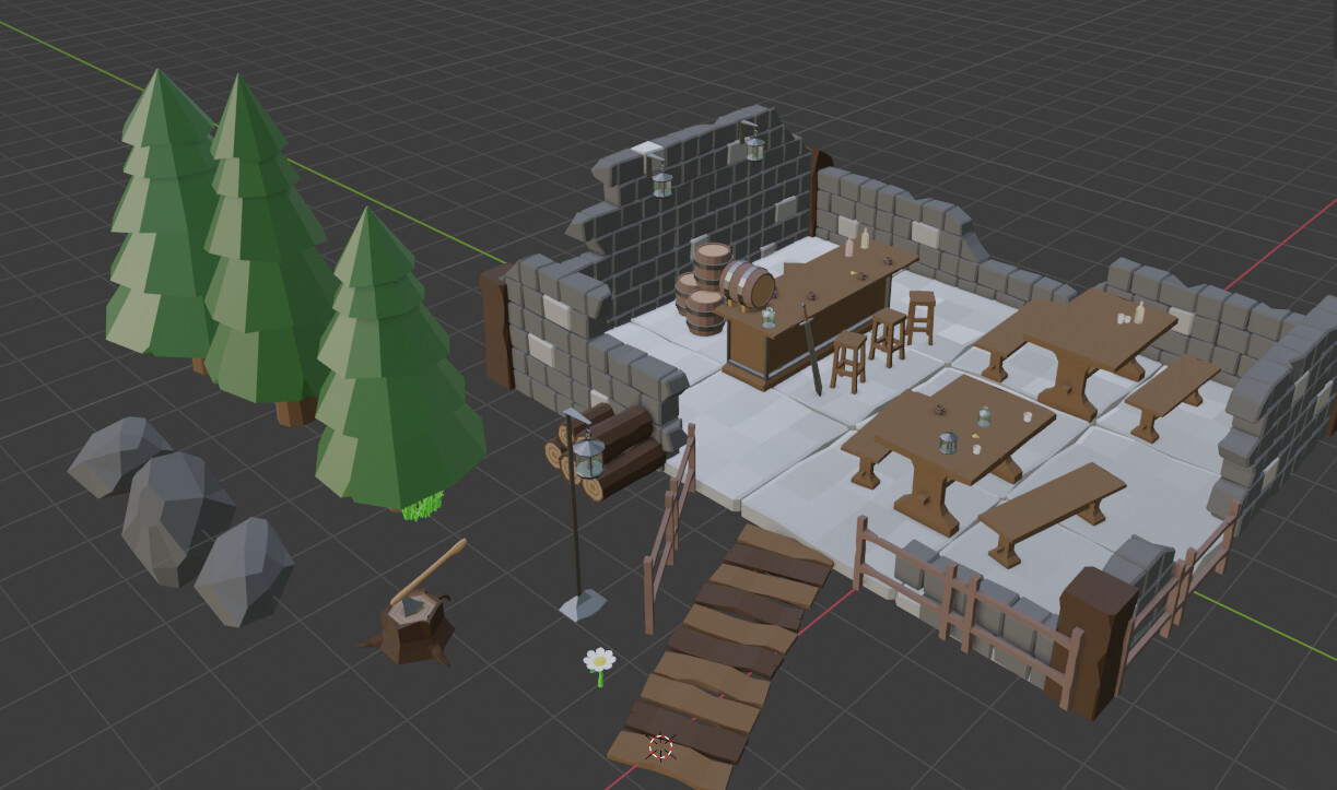 ArtStation - Low poly bar in the ruined house | Resources