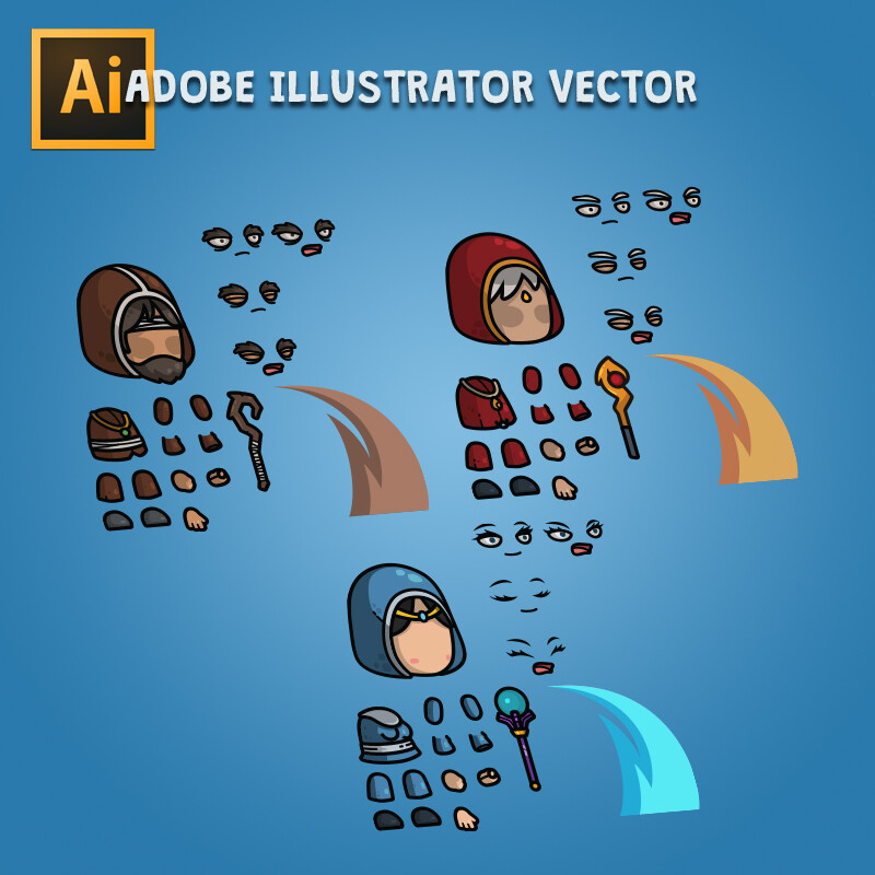 ArtStation - Big Head Wizard 3-Packs Fire Earth Water | Game Assets