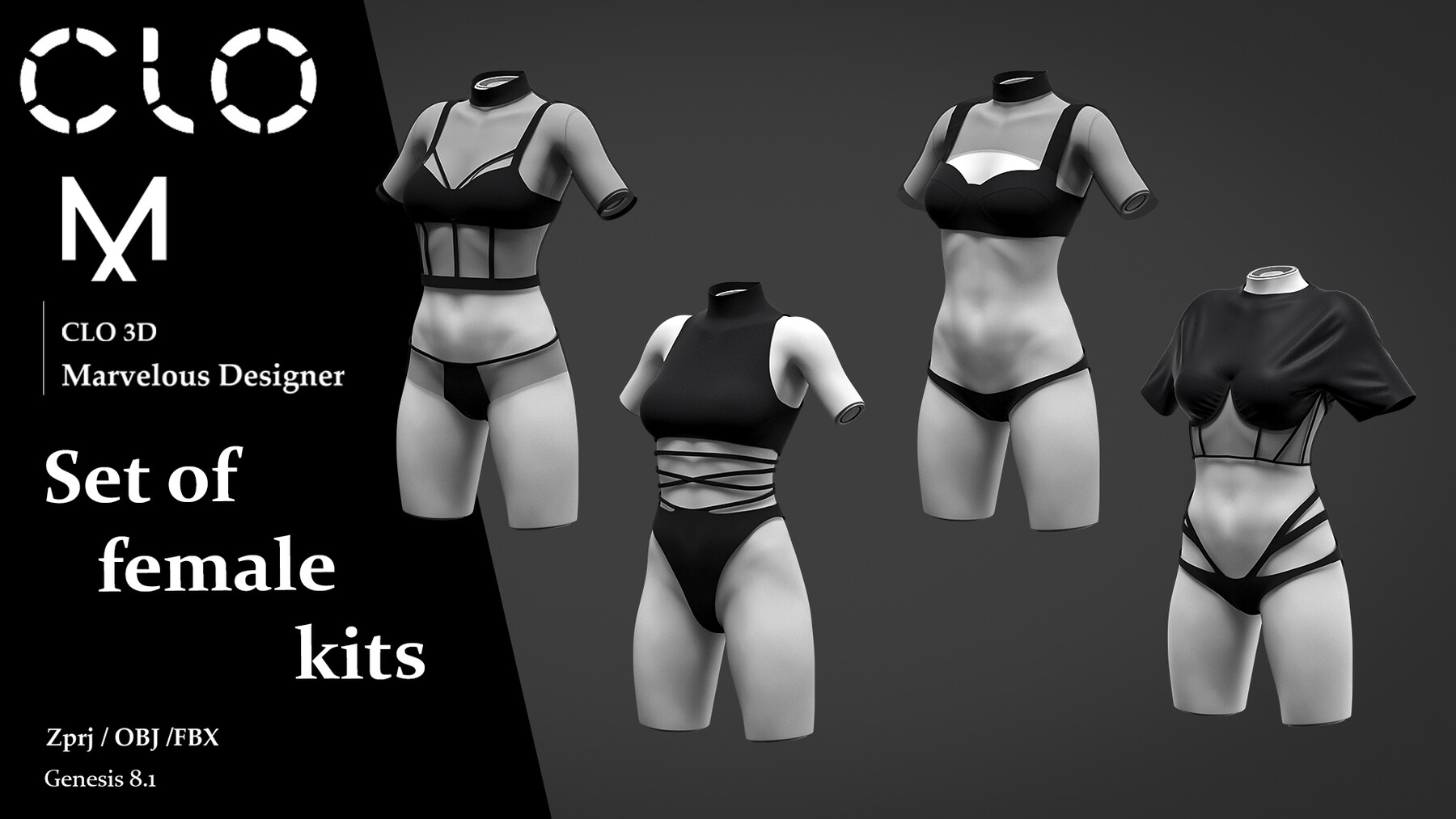ArtStation - Set of female kits / Marvelous Designer/Clo3D project file + OBJ | Resources