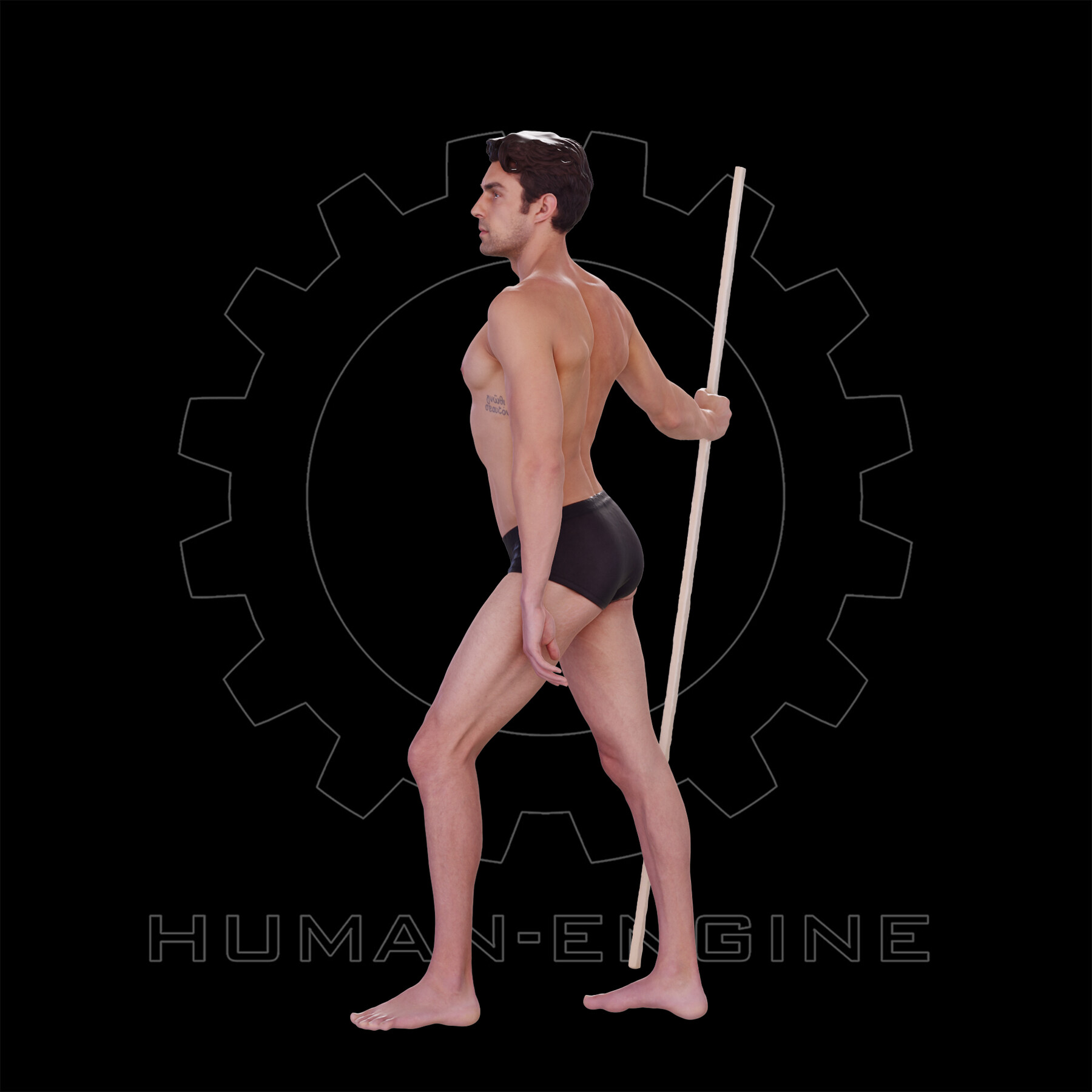 ArtStation - Male Scan - Dan 009 Holding a Stick | Game Assets