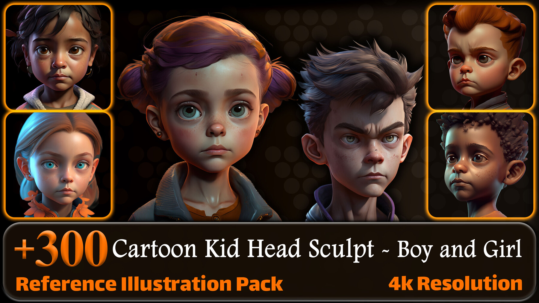 ArtStation - 300 Cartoon Kid Head Sculpt (Boy and Girl) Reference Pack ...