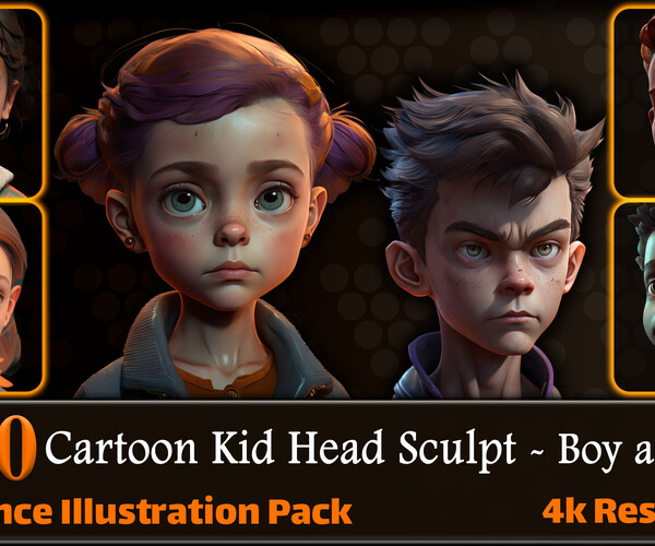 ArtStation - 300 Cartoon Kid Head Sculpt (Boy and Girl) Reference Pack ...